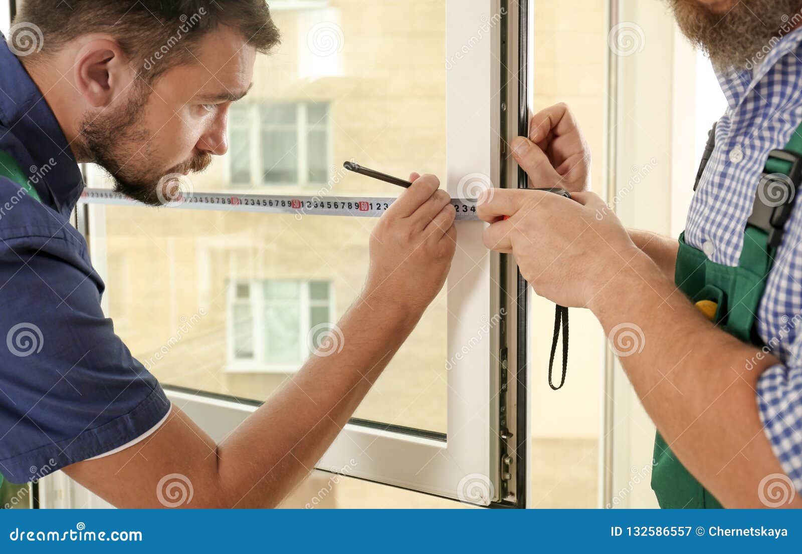 Construction Workers Installing New Window Stock Image - Image of ...