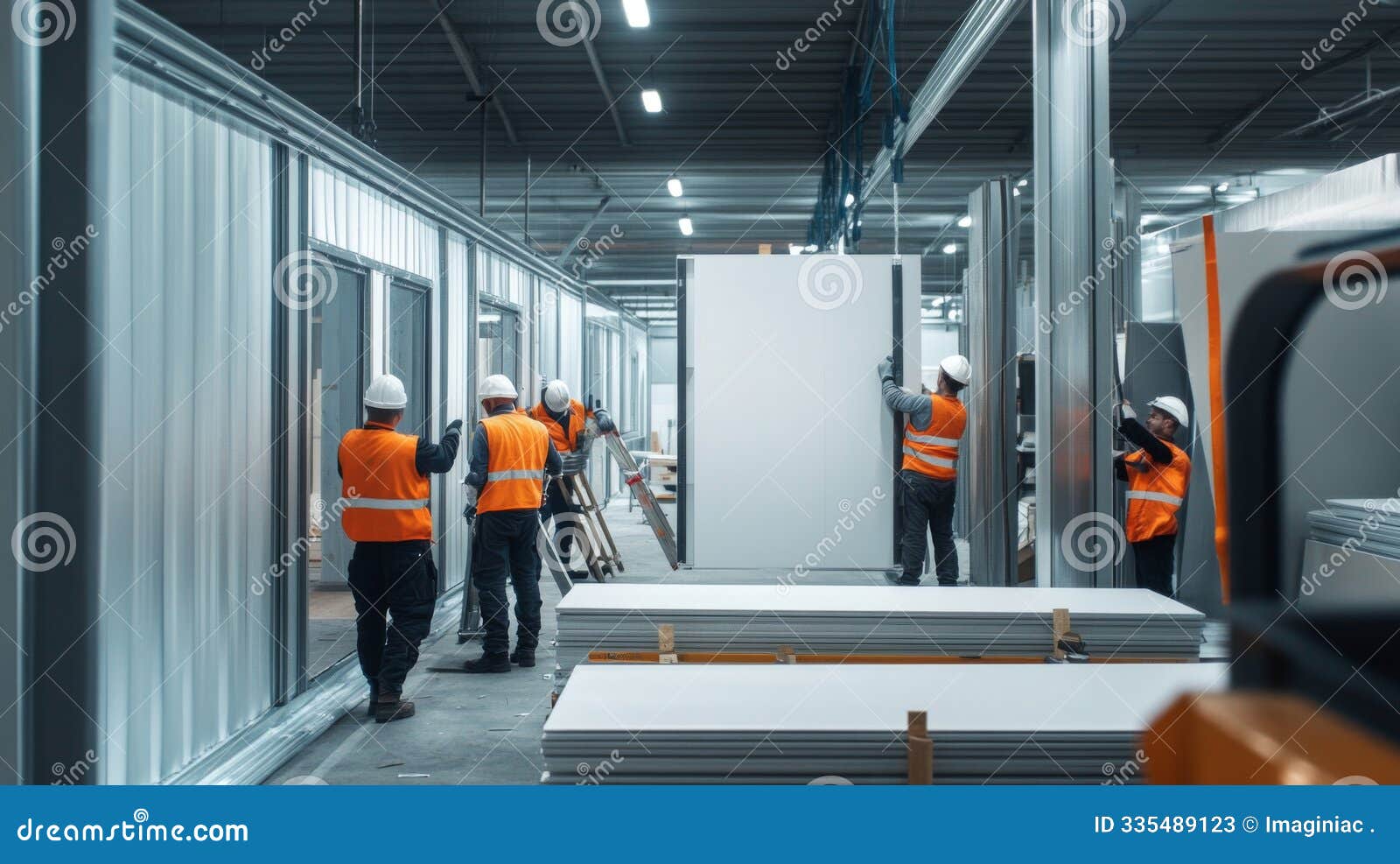 Construction Workers Installing Panels in a Building Under Construction ...