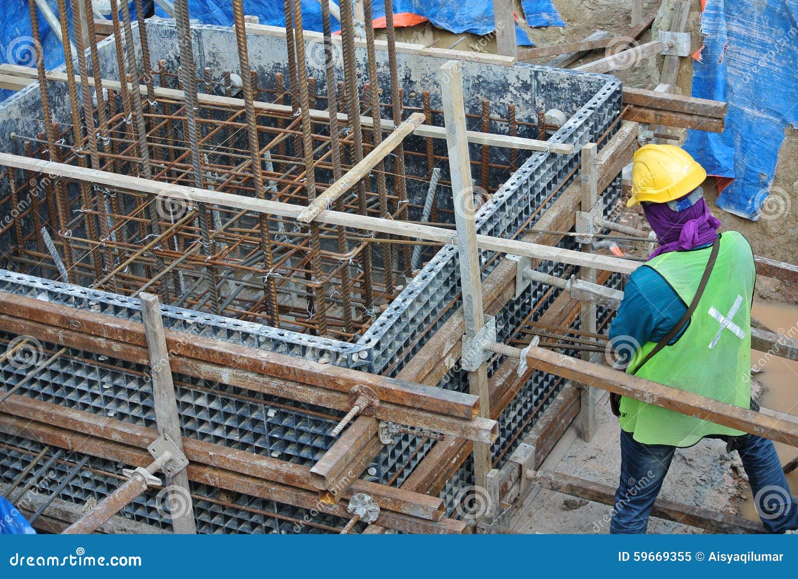Construction Workers Installing Pile Cap Formwork Made Polymer ...