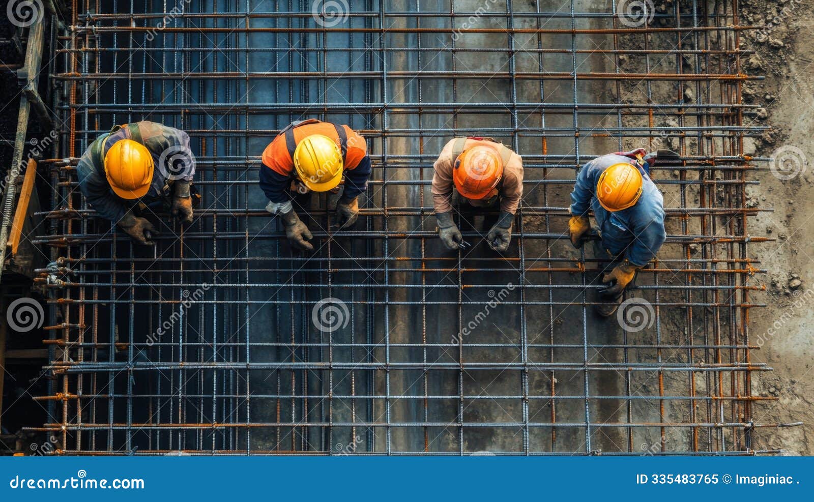 Construction Workers Installing Rebar in a Grid Pattern Stock ...