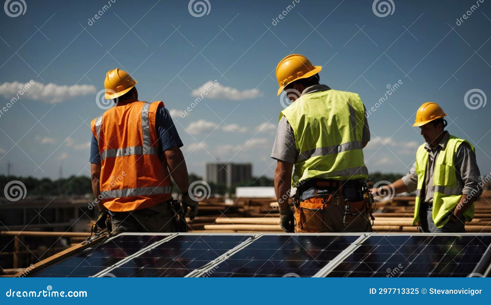 Construction Workers Installing Solar Panels on Site, Generative Ai ...