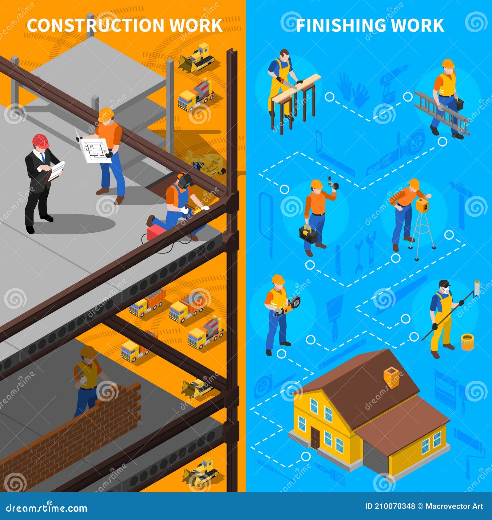 Construction Workers Isometric Banners Set Stock Vector - Illustration ...