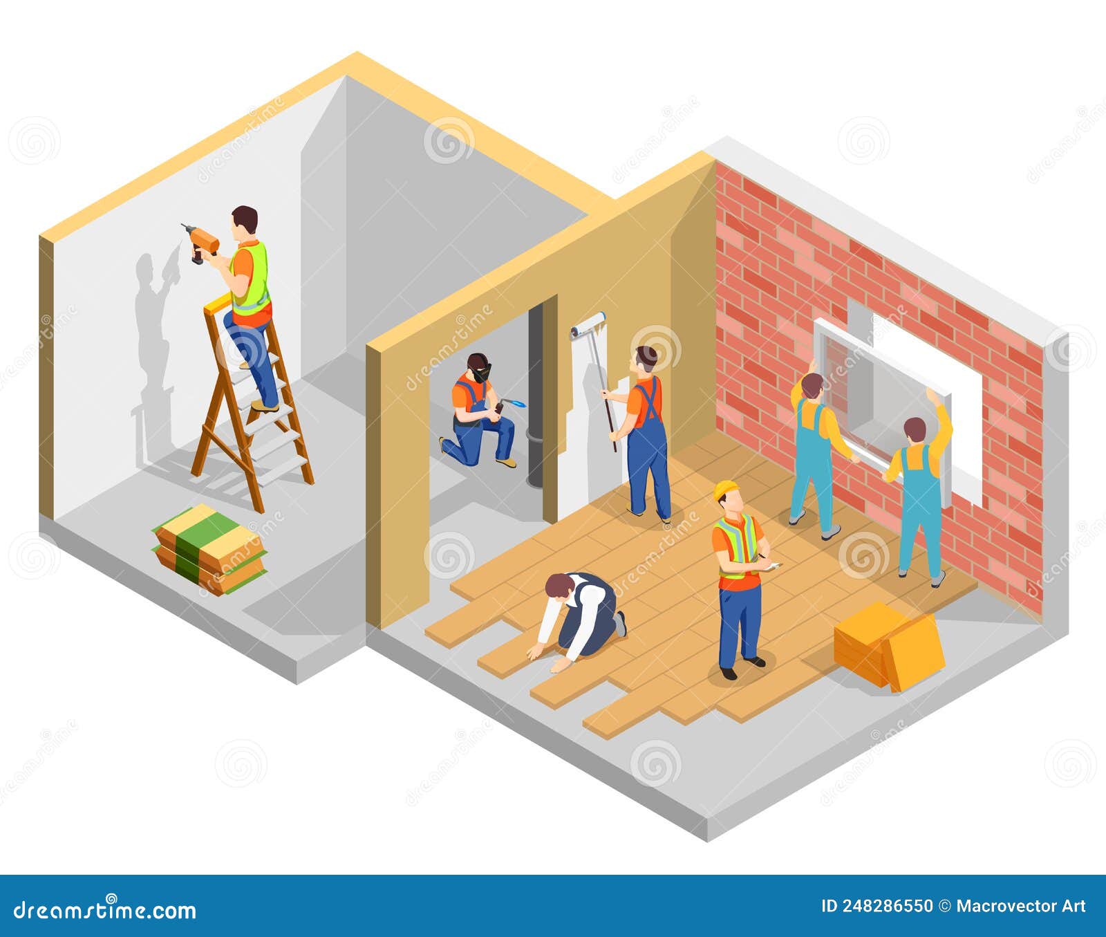Construction Workers Isometric Stock Vector - Illustration of ...