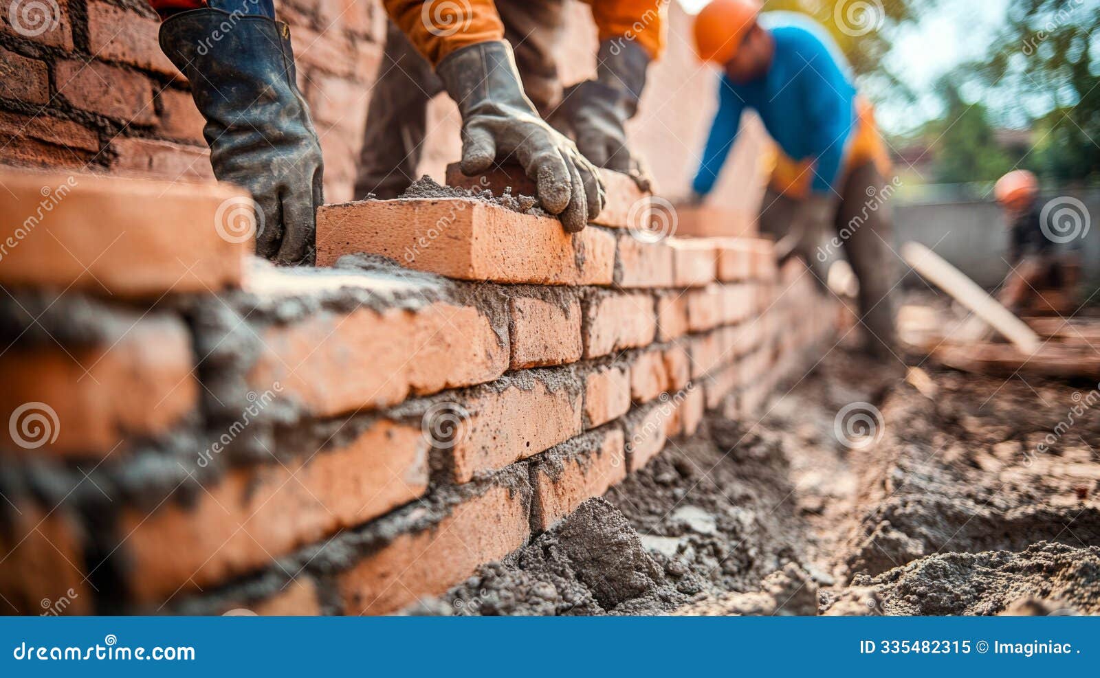 Construction Workers Laying Bricks on a Wall Stock Illustration ...