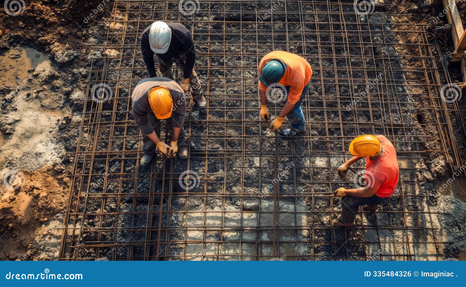 Construction Workers Laying Foundation Rebar Stock Illustration ...