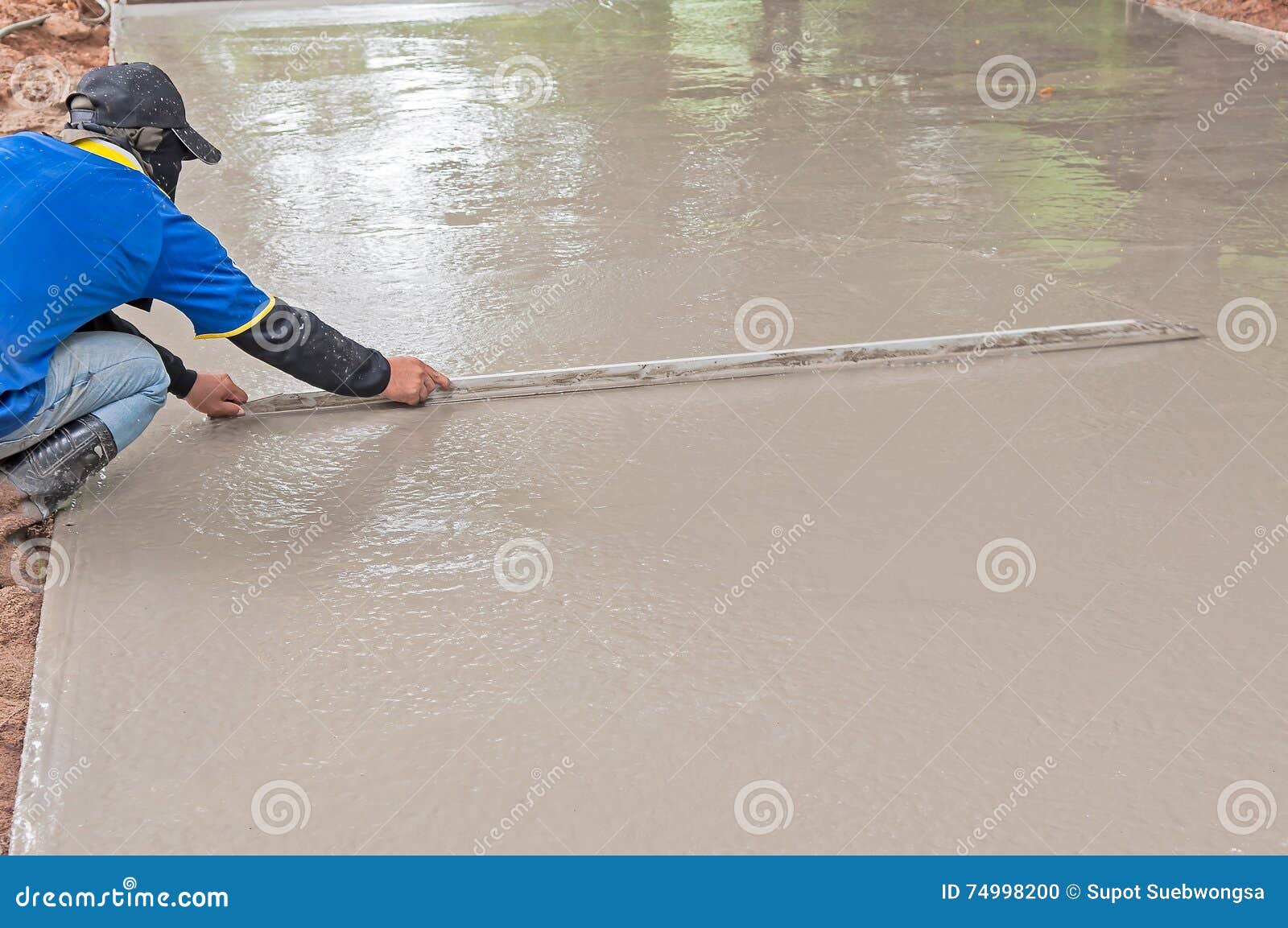 Construction Workers Leveling Concrete Stock Photo - Image of roadworks ...