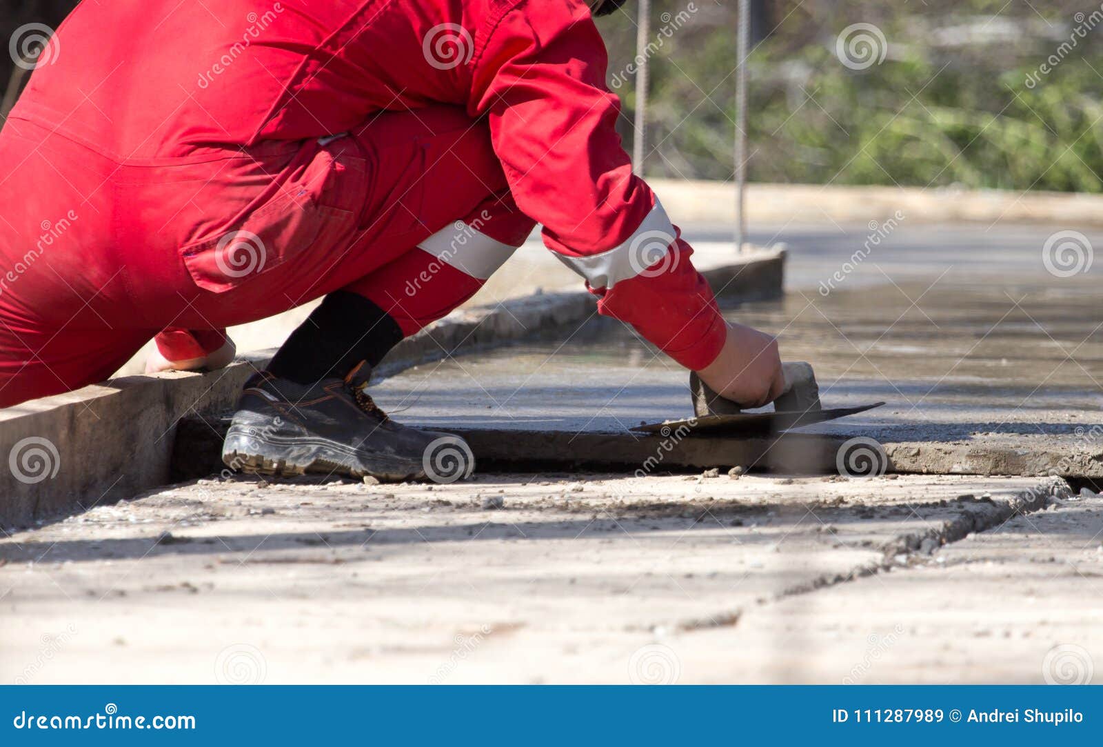 Construction Workers Leveling Concrete Pavement. Stock Image - Image of ...