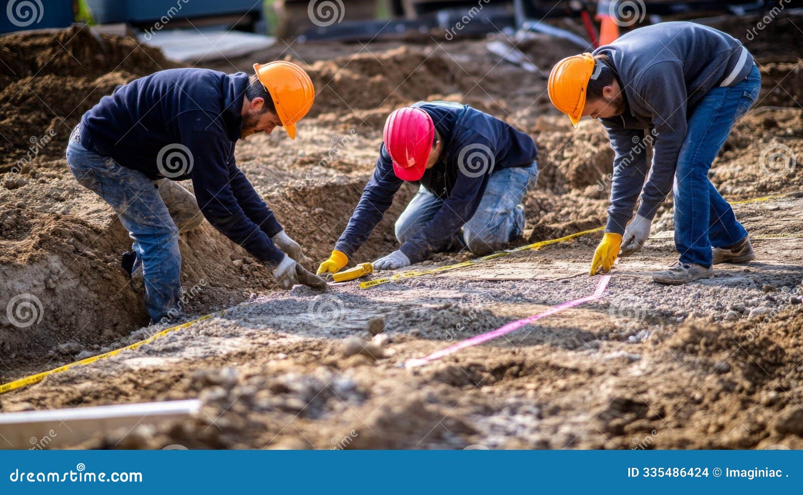 Construction Workers Leveling Ground With Tools Stock Photo ...