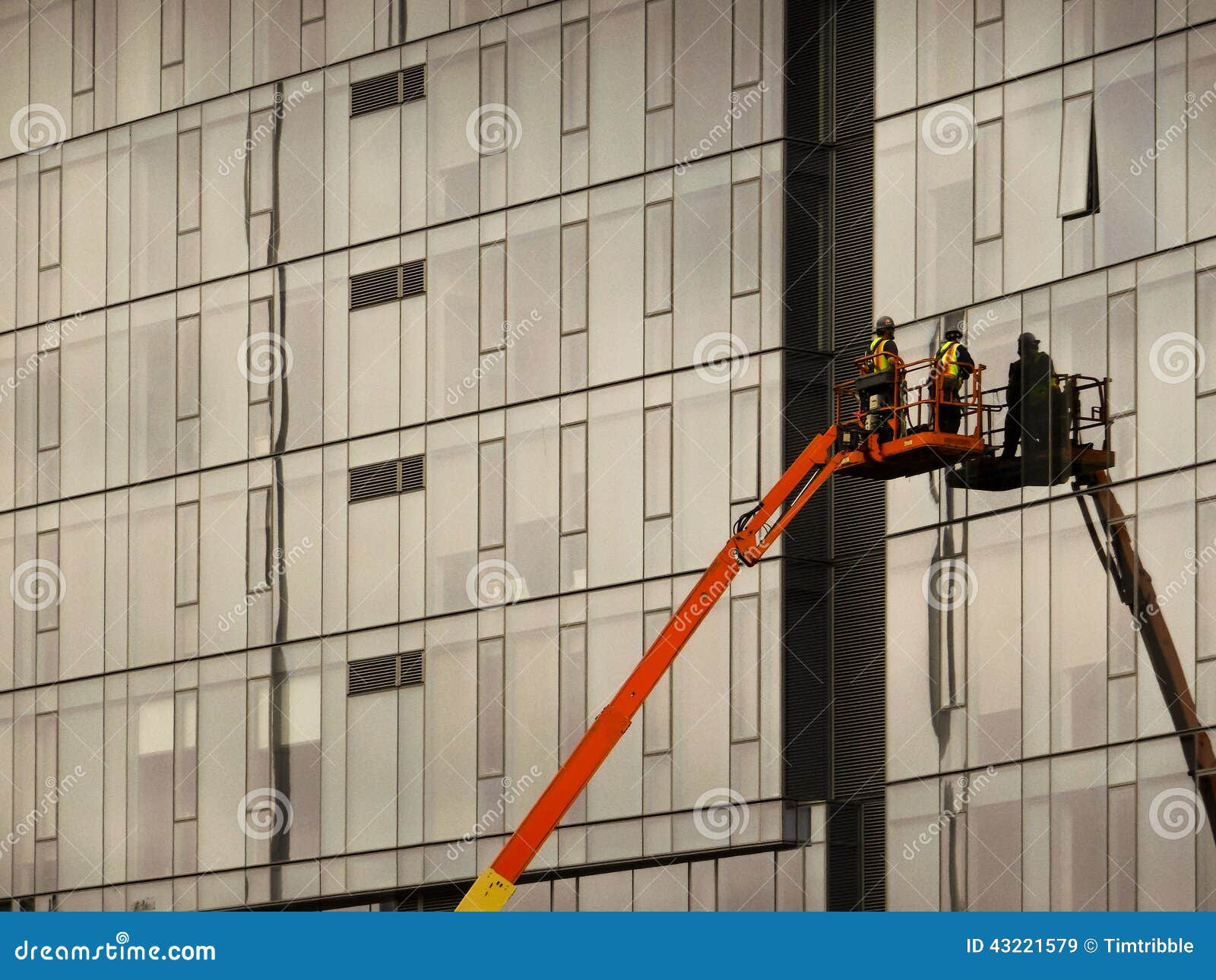 Construction Workers on a Lift Stock Image - Image of modern, mirrored ...