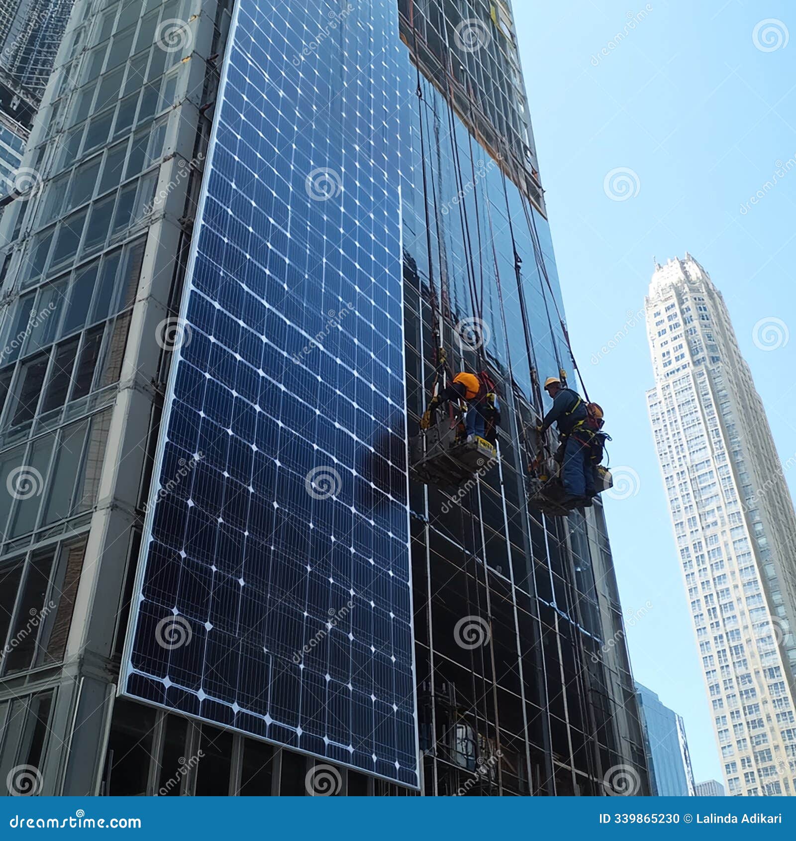 Construction Workers Lifting Solar Panels with a Crane Stock ...