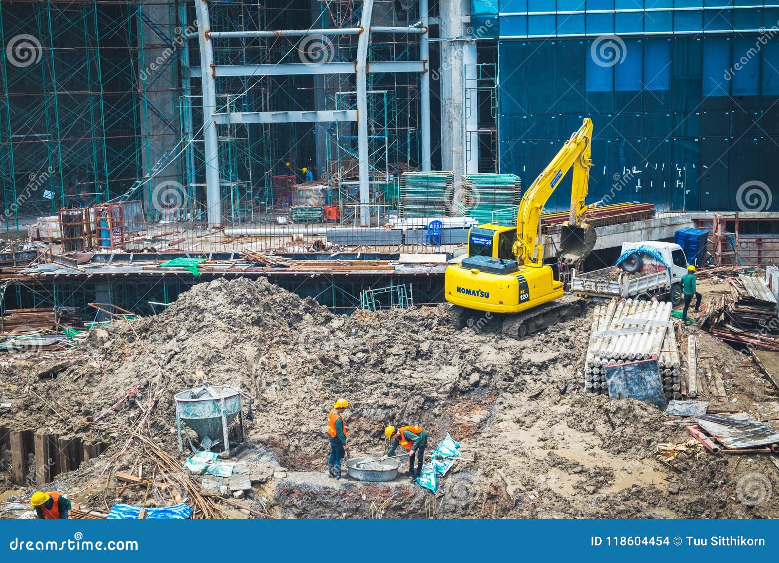 Construction Workers with Loading and Digging are Working Editorial ...