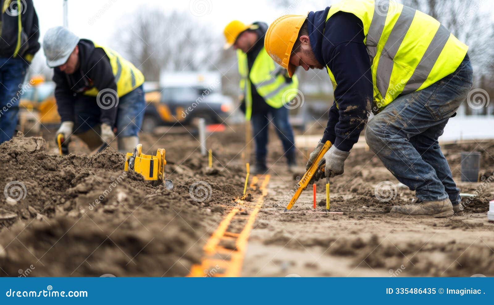 Construction Workers Marking a Line on a Construction Site Stock ...