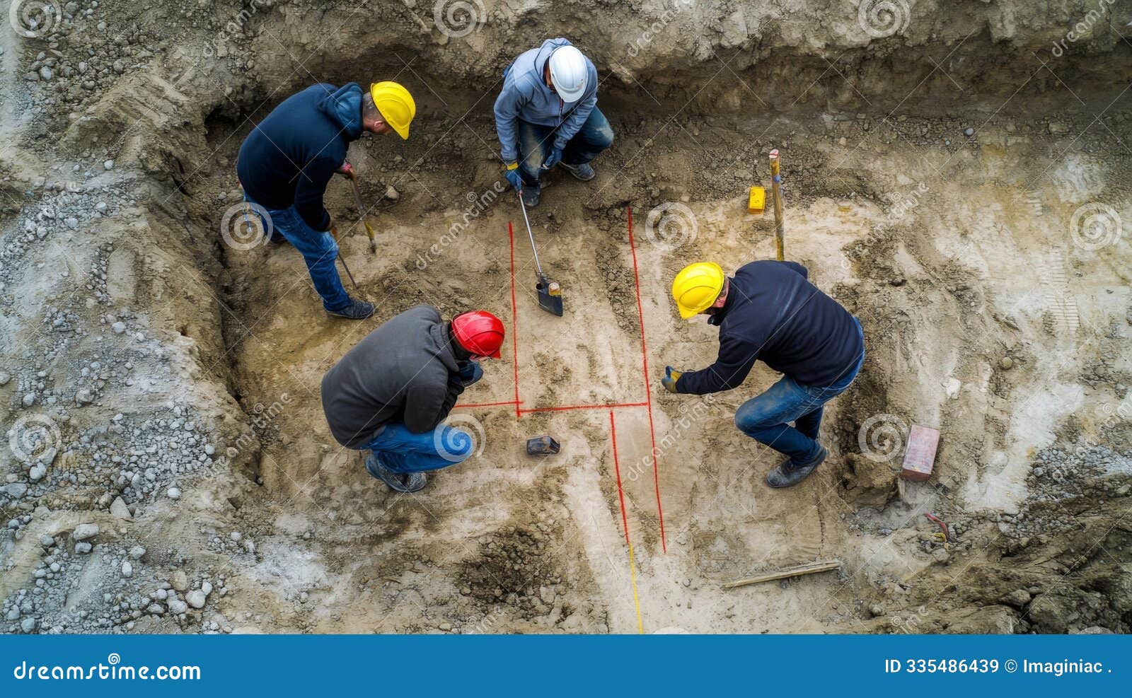 Construction Workers Marking Out an Excavation Site Stock Illustration ...