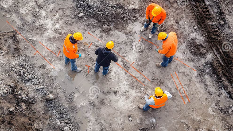 Construction Workers Marking a Site with Orange Spray Paint Stock ...
