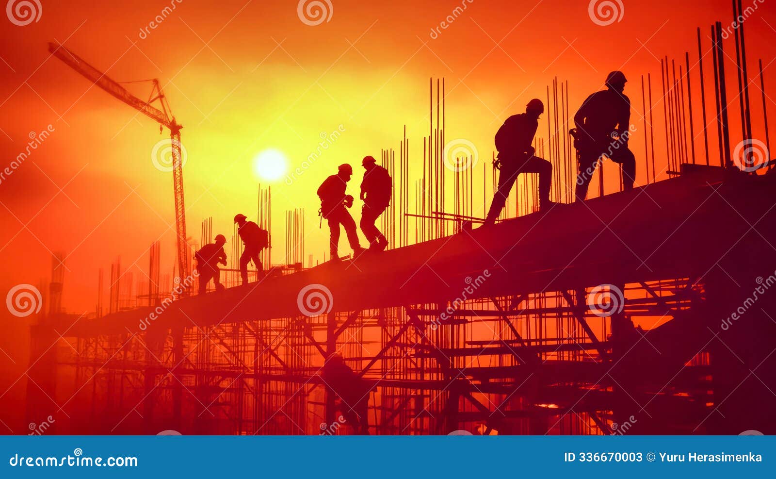 Construction Workers Meticulously Maneuver on Steel Structures at High ...