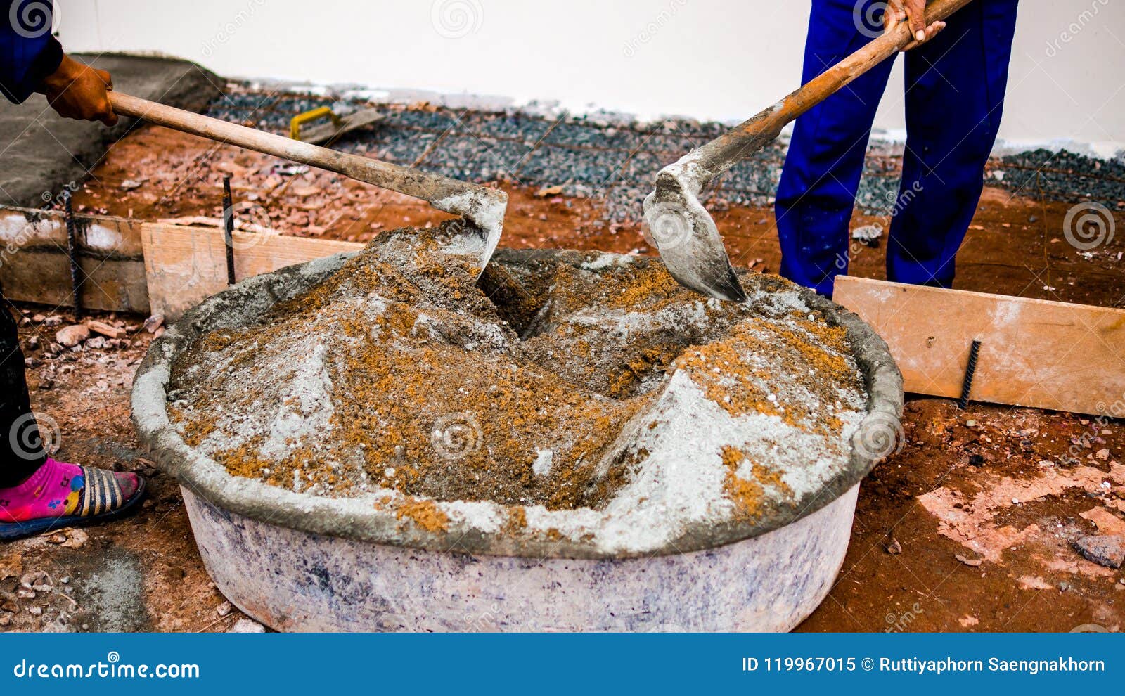 Construction Workers are Mixing Concrete Cement and Sand. Stock Image ...