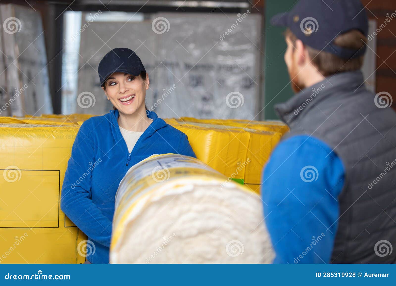 Construction Workers Moving Pieces Mineral Wool Insulation Stock Photo ...