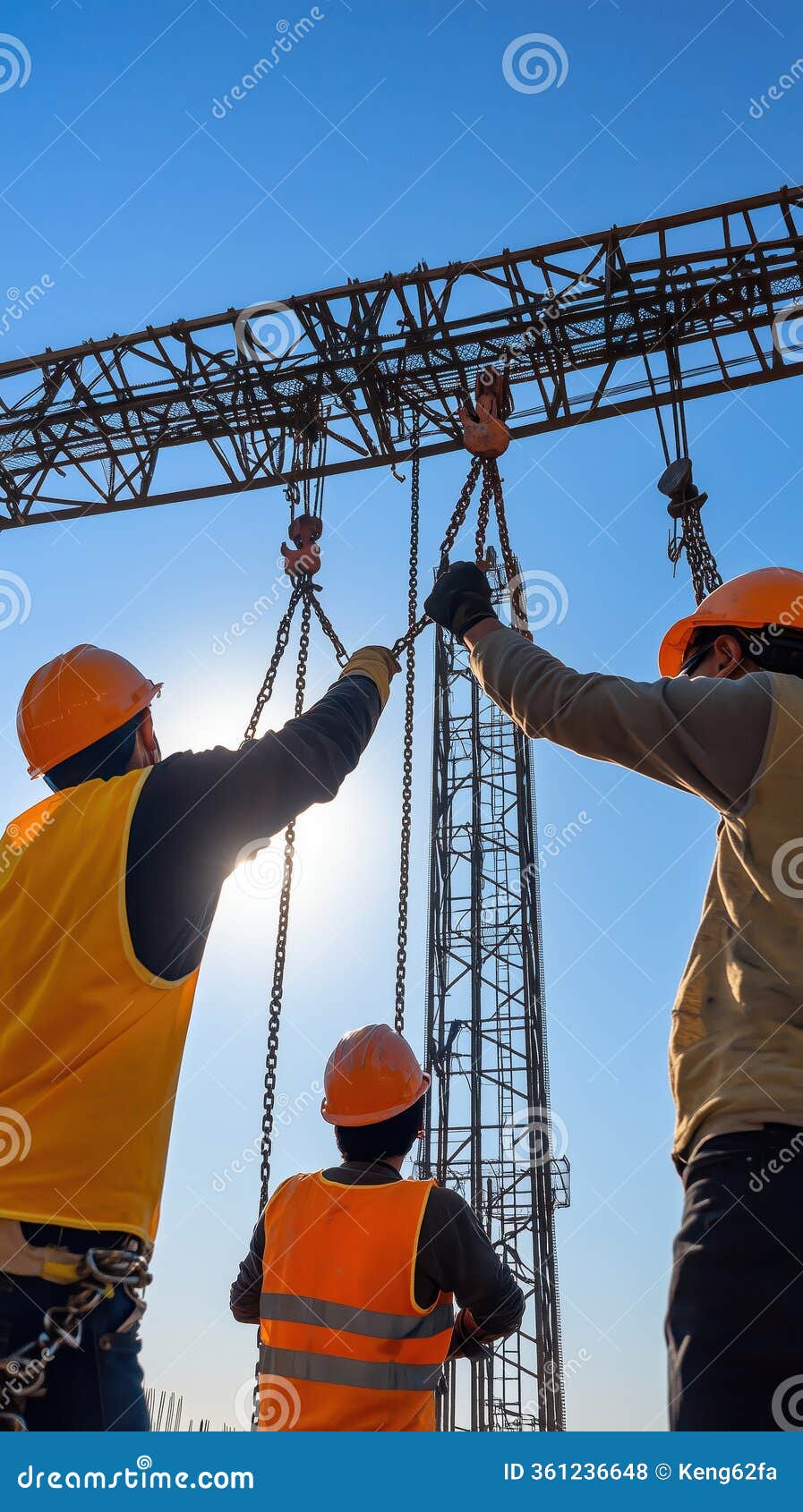 Two Workers Are Operating Overhead Crane On White Background Cartoon ...