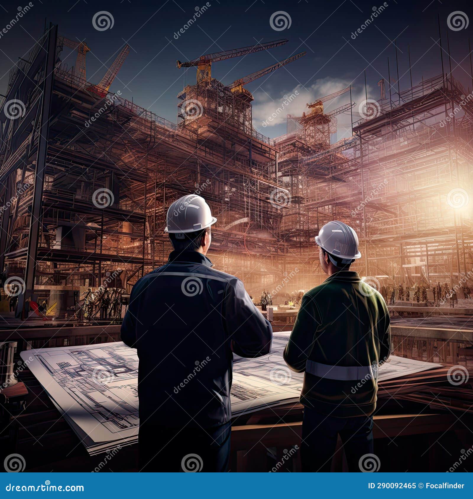 Construction Workers Overseeing Project Progress AI-generated Stock ...