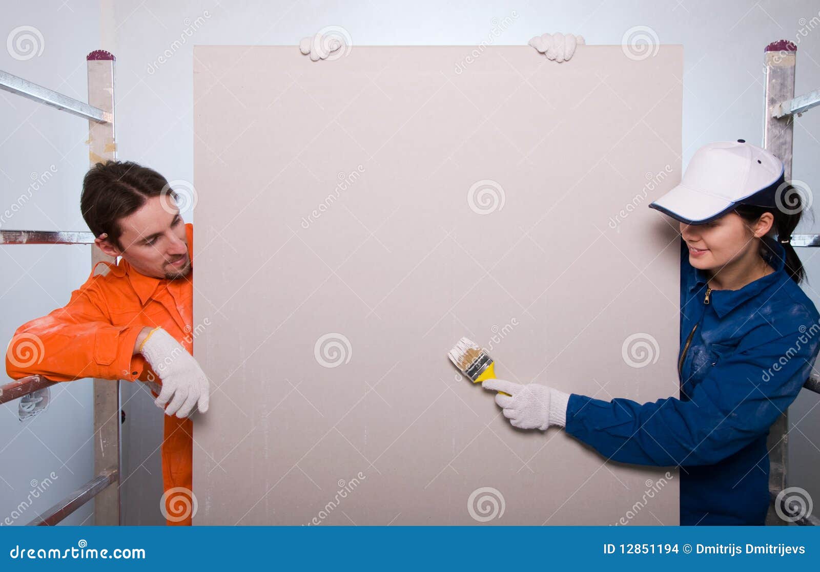Construction Workers Painting Stock Photo - Image of adult, people ...