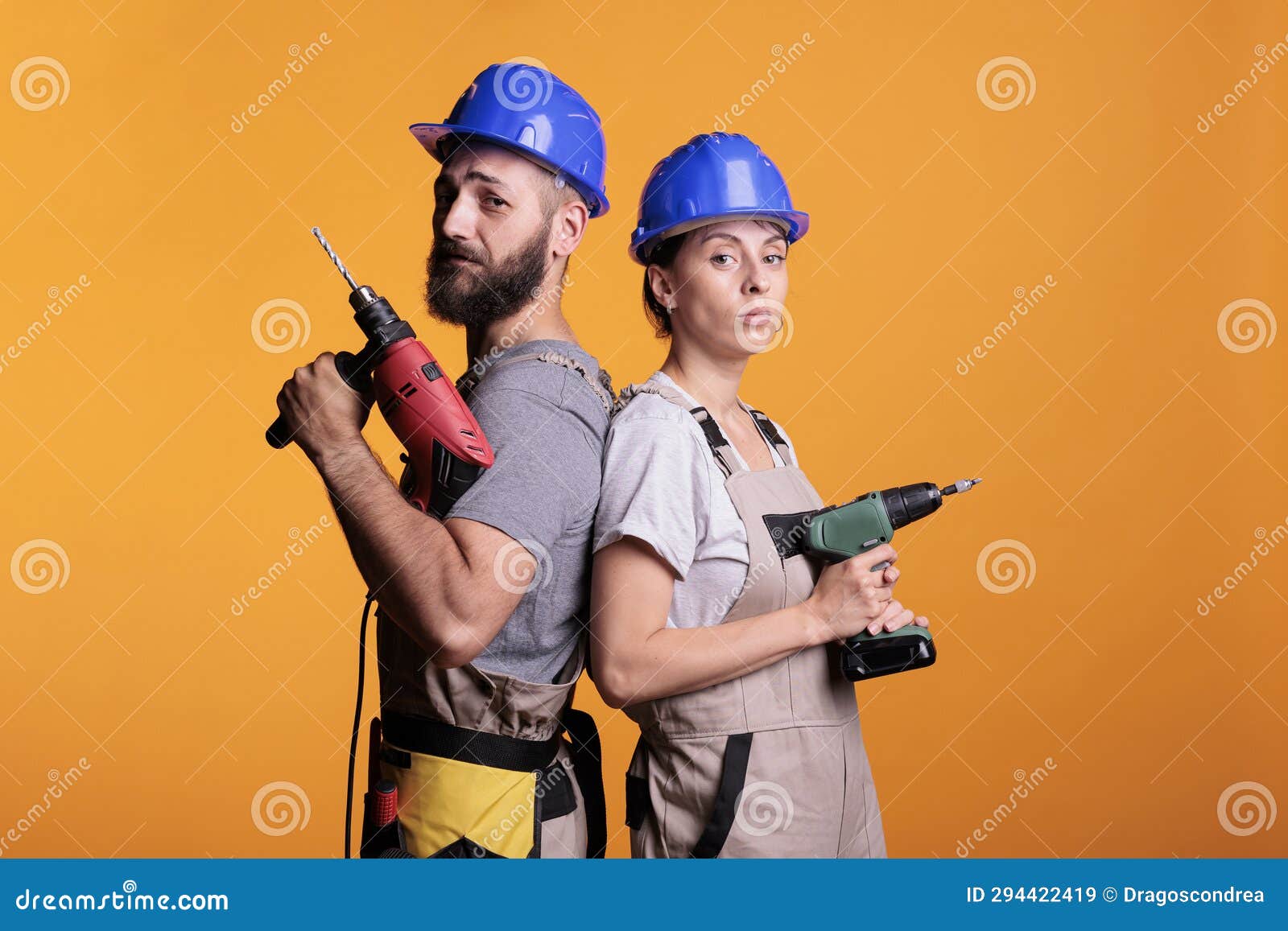 Construction Workers Posing with Electric Power Drills Stock Image ...