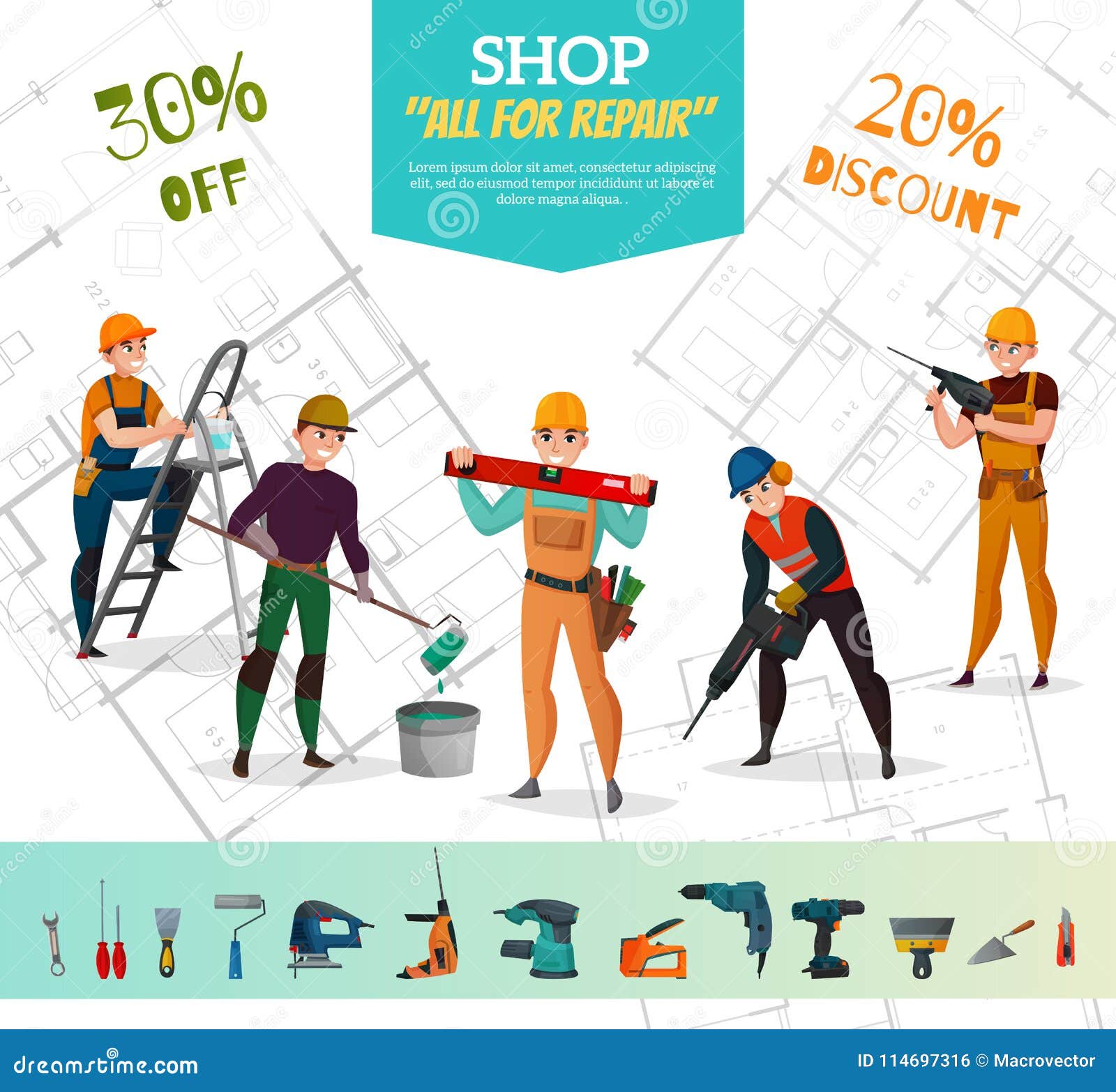 Construction Workers Poster Stock Vector - Illustration of person ...