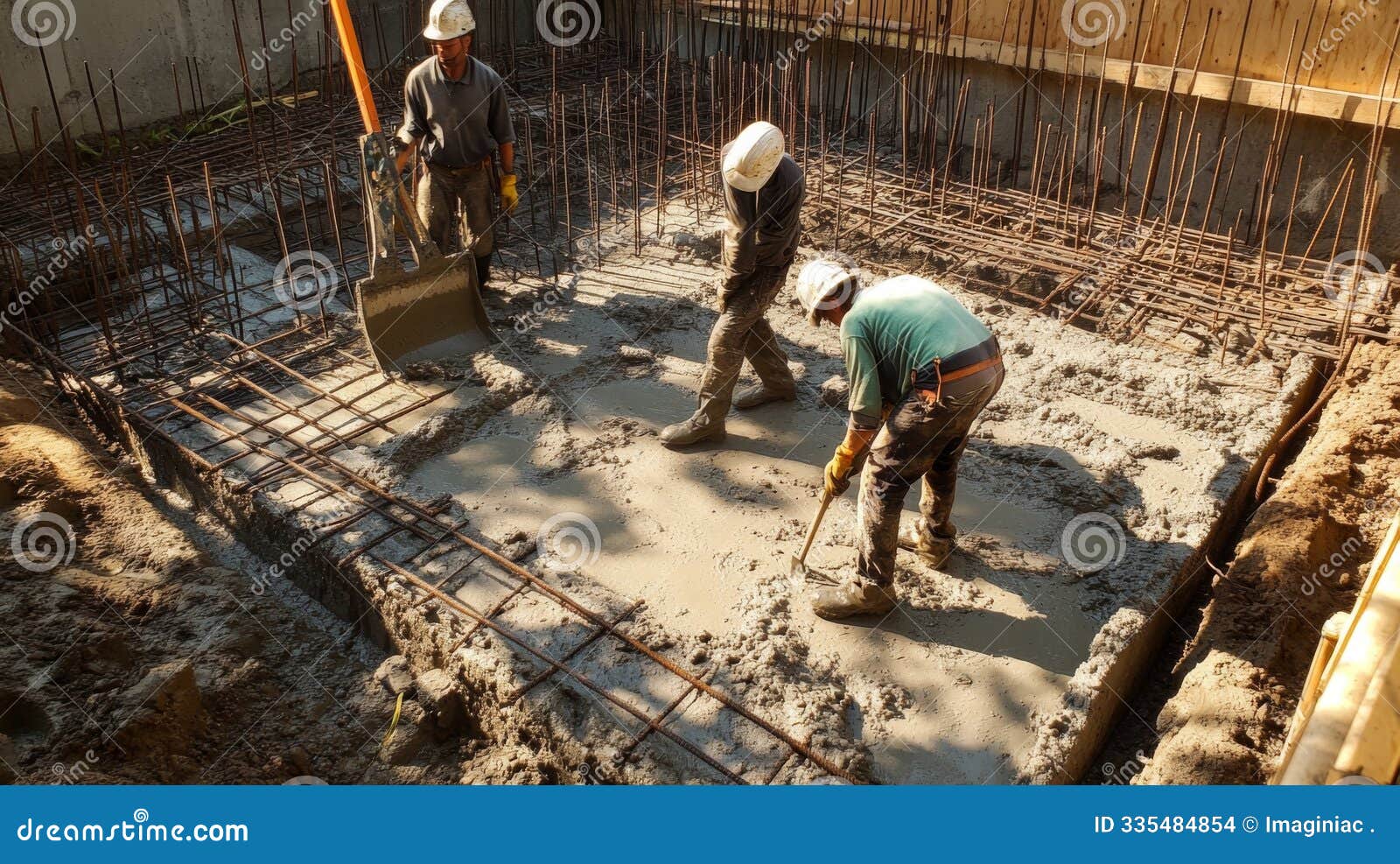 Construction Workers Pouring Concrete into a Foundation Stock ...
