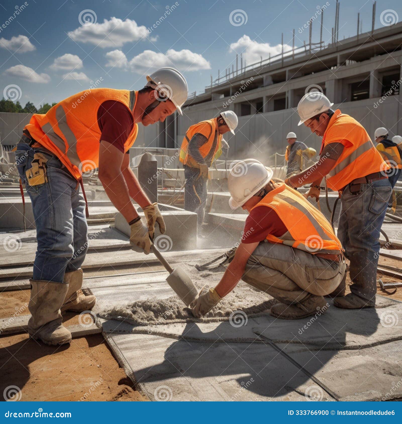 Construction Workers Pouring Concrete for the Fundation Stock ...