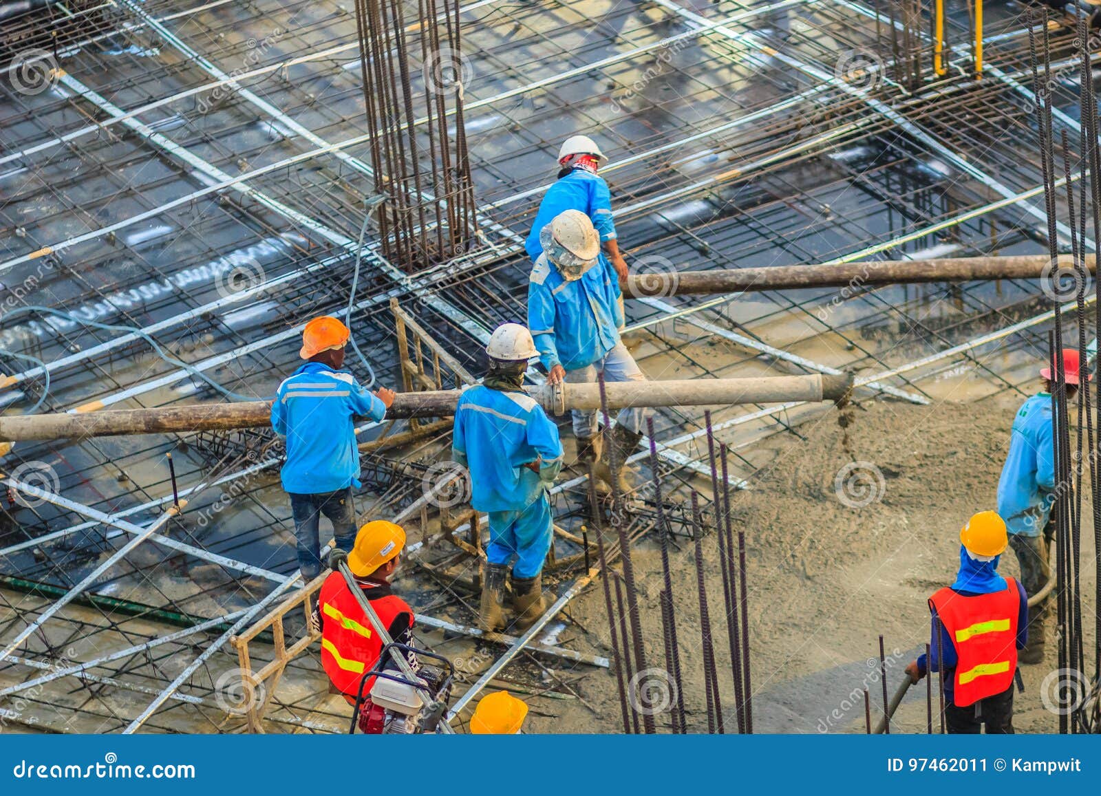 Construction Workers are Pouring Concrete in Post-tension Flooring Work ...