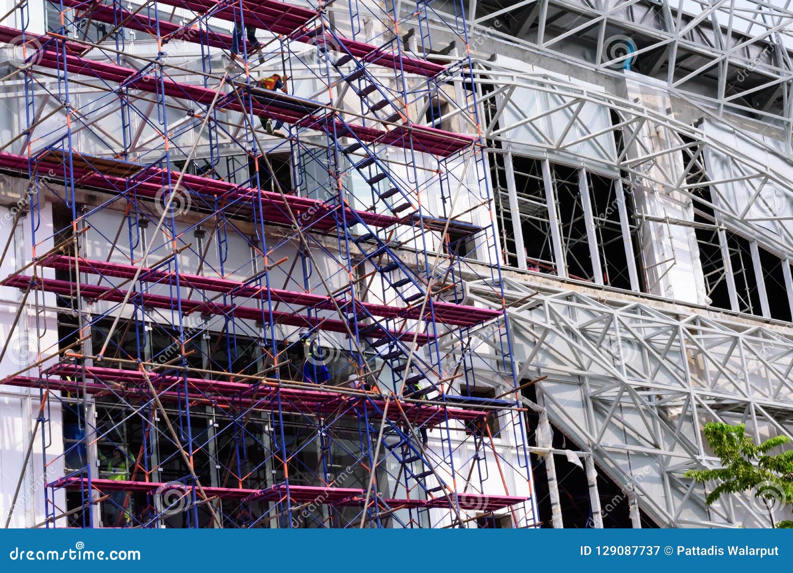 Construction Workers Preparation for Binding Steel Frame and Concrete ...