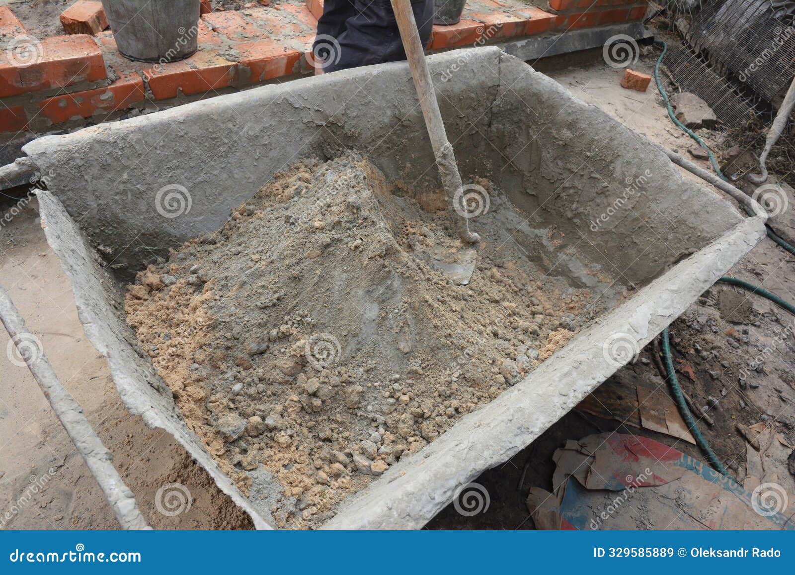 Construction Workers Prepare Concrete Mixing Sand and Cement Stock ...