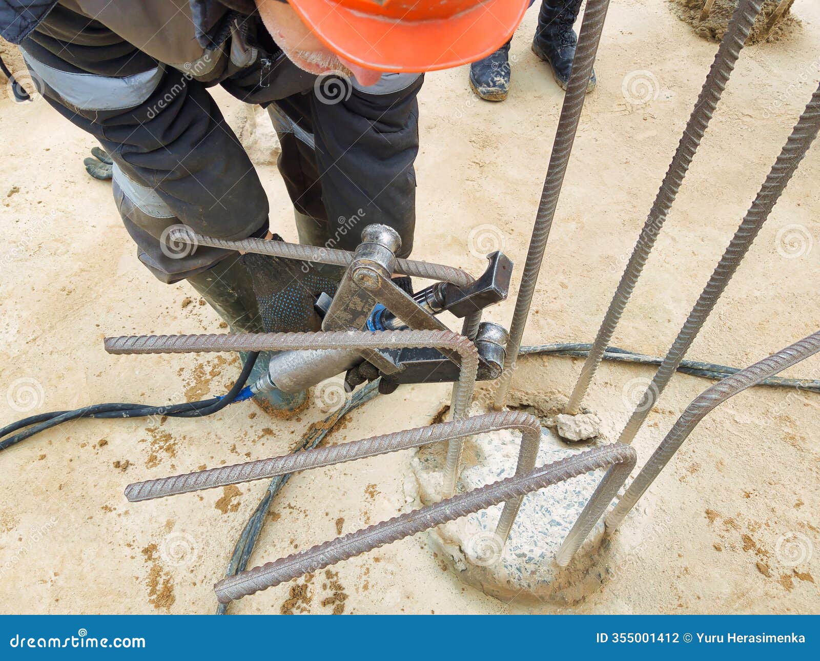 Pile Foundation Of Building At Construction Site. Steel Rebar Of ...