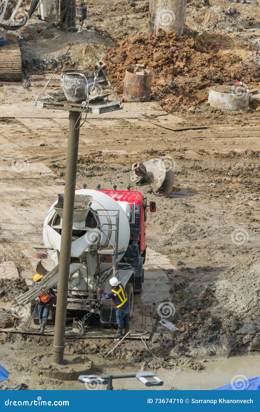 Construction Workers are Preparing Pump for Concrete for Pouring ...