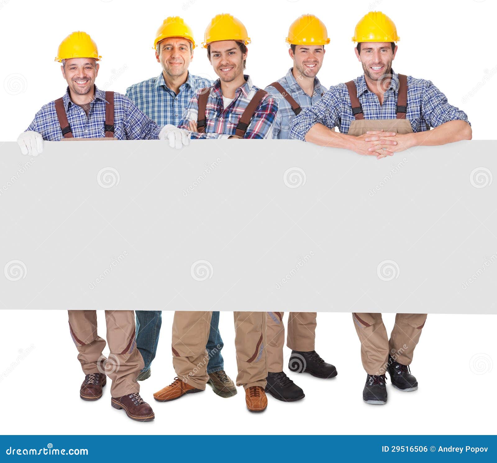 Construction Workers Presenting Empty Banner Stock Photo - Image of ...