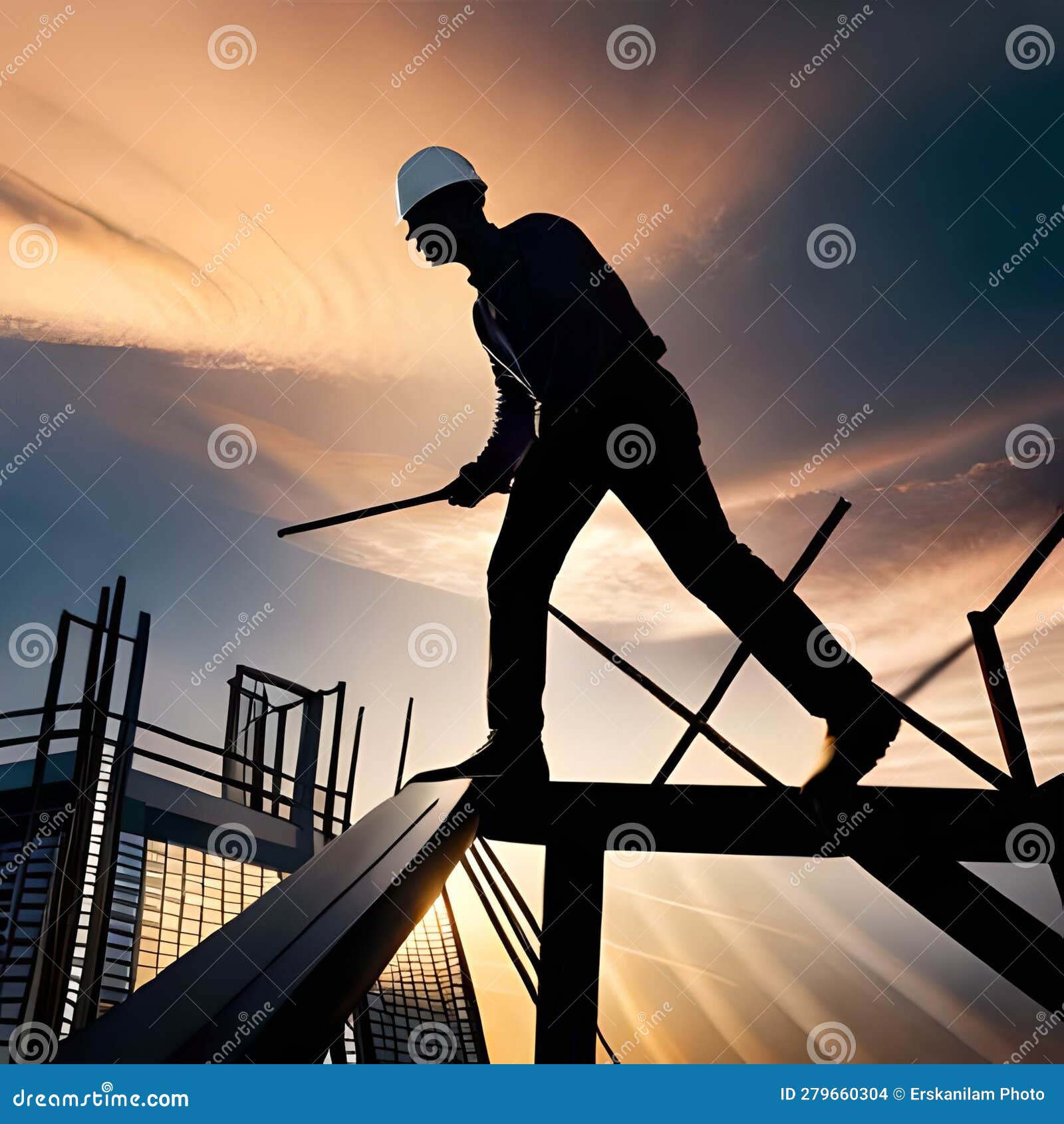 Construction Workers and Projects with Silhouettes and Dark Objects at ...