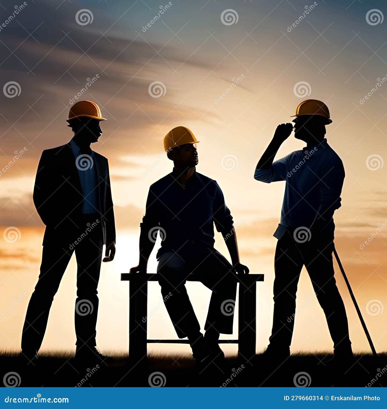 Construction Workers and Projects with Silhouettes and Dark Objects at ...