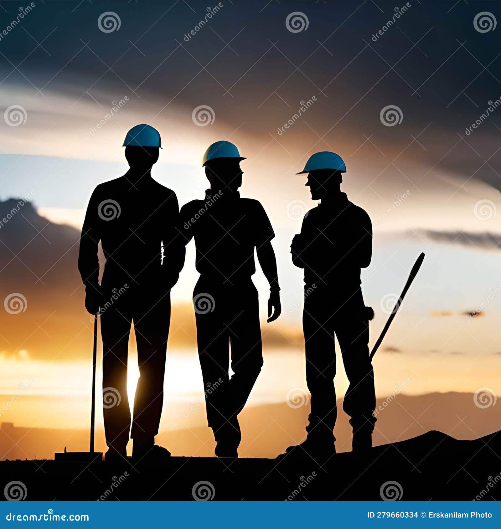Construction Workers and Projects with Silhouettes and Dark Objects at ...
