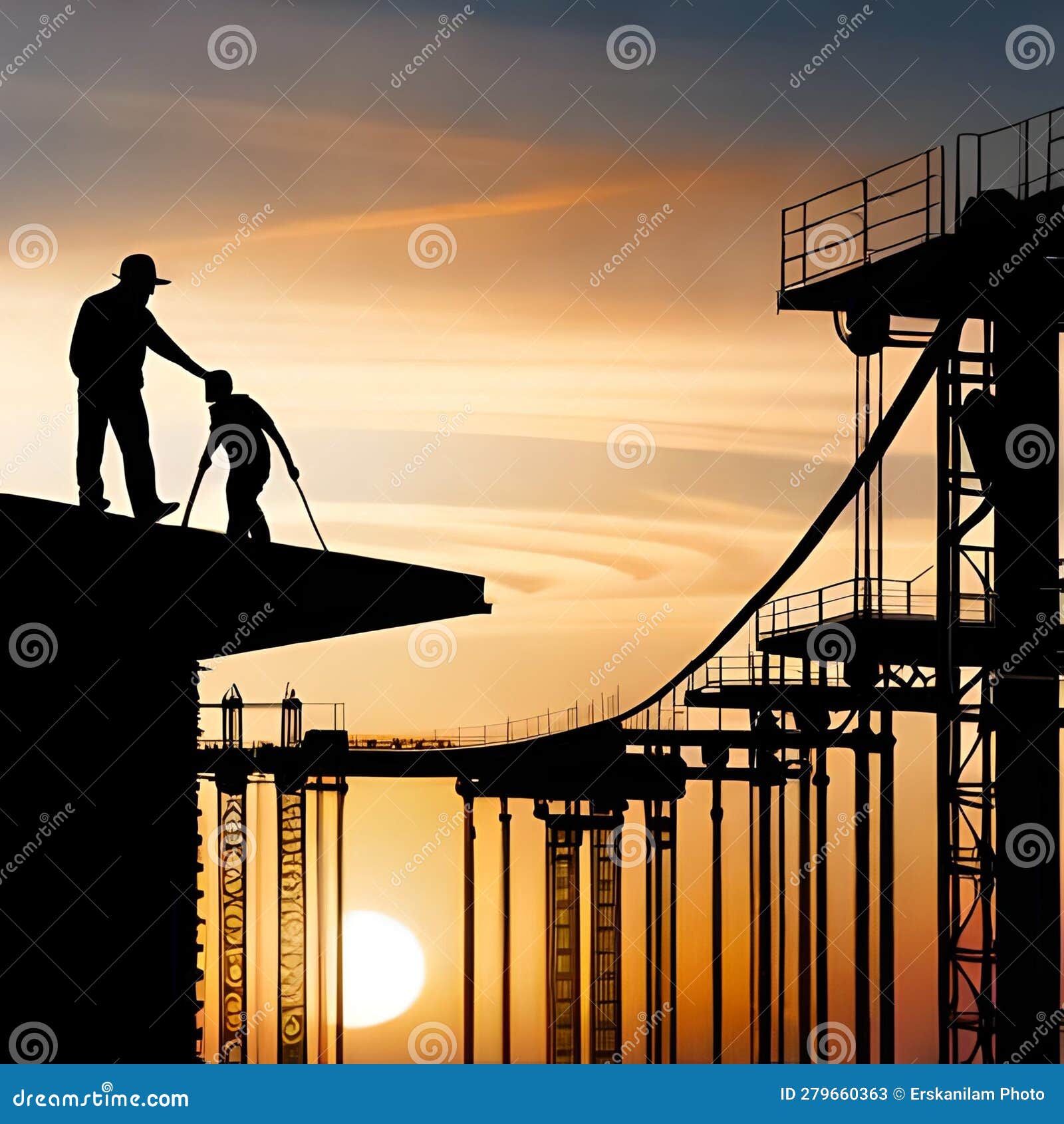 Construction Workers and Projects with Silhouettes and Dark Objects at ...