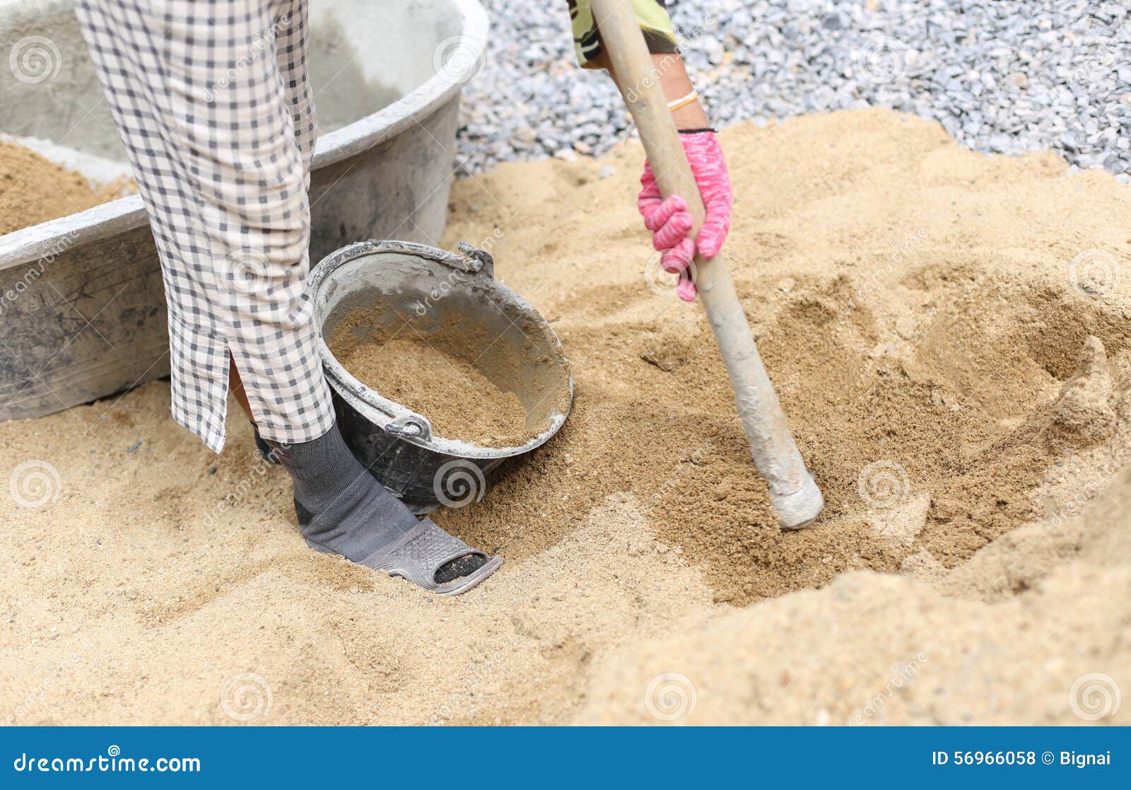 Construction Workers are Putting Sand in the Sand Bucket Stock Photo ...