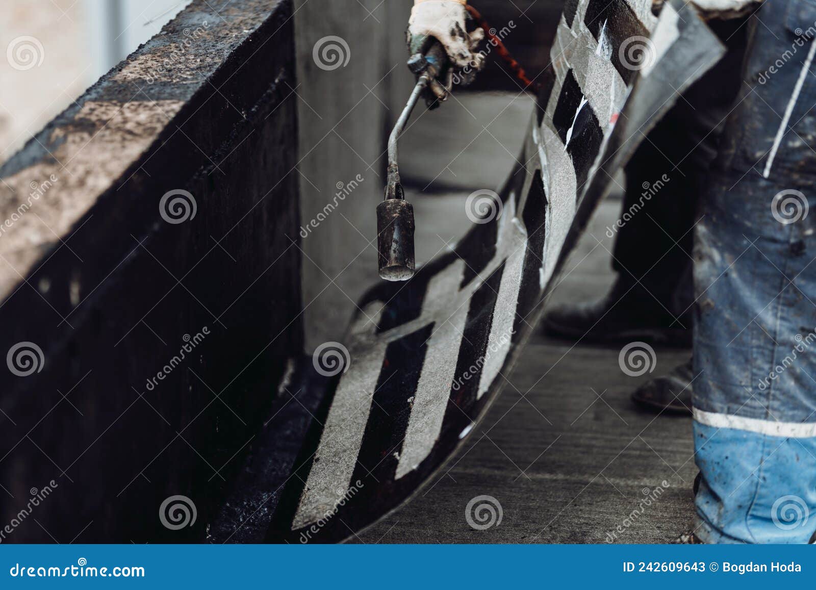 Bituminous Waterproofing Roll Material Is Laid On Wall Of Concrete ...