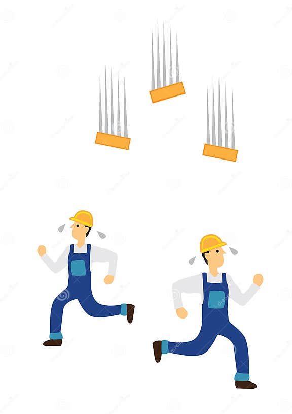 Construction Workers Running Away from Falling Bricks. Concept of Work ...