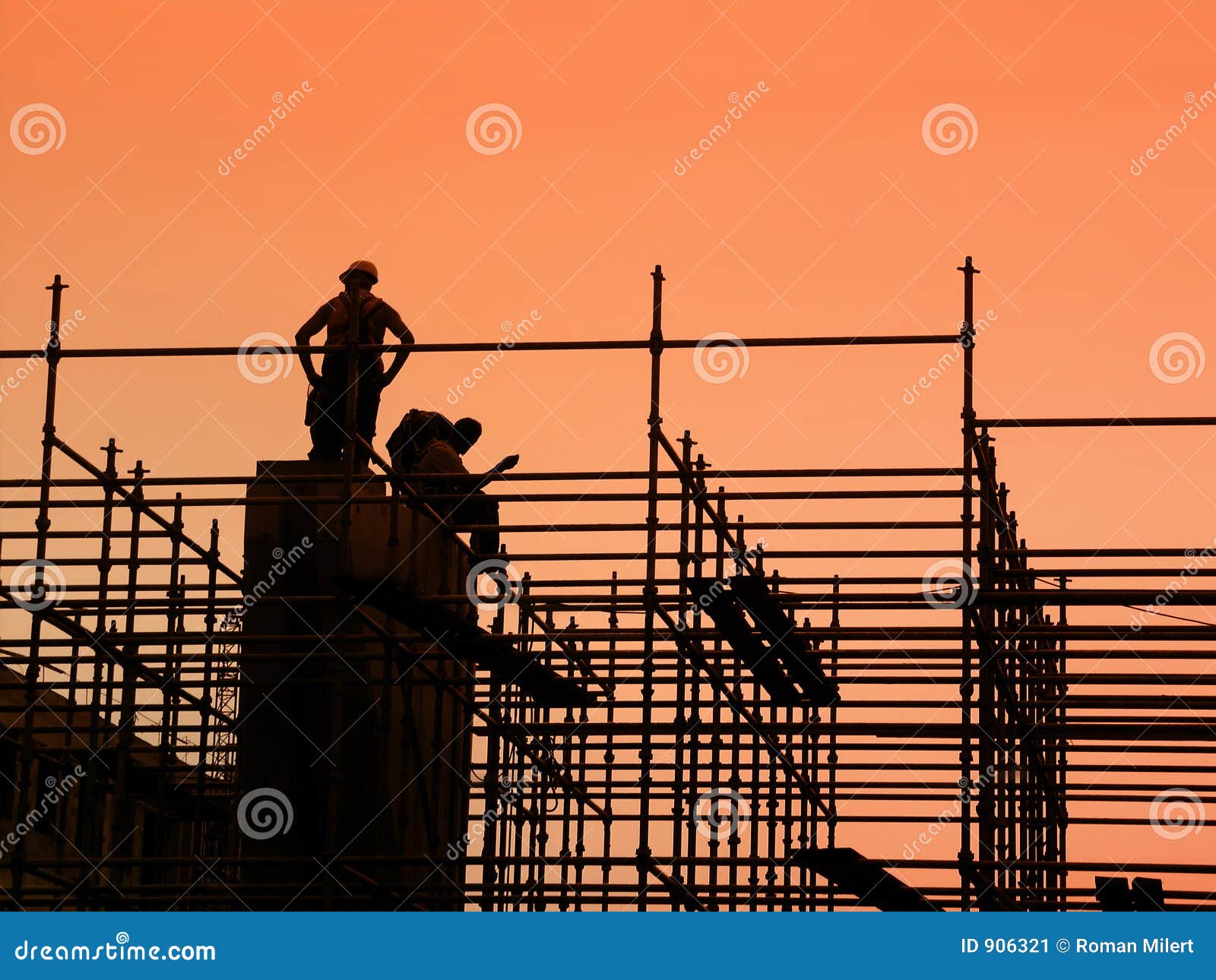 Construction Workers on Scaffolding Stock Image - Image of assembly ...