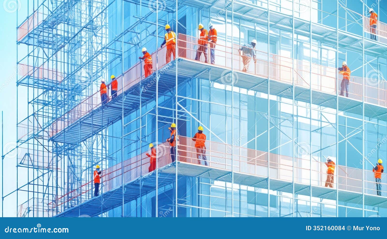 Construction Workers on Scaffolding during Skyscraper Building Stock ...