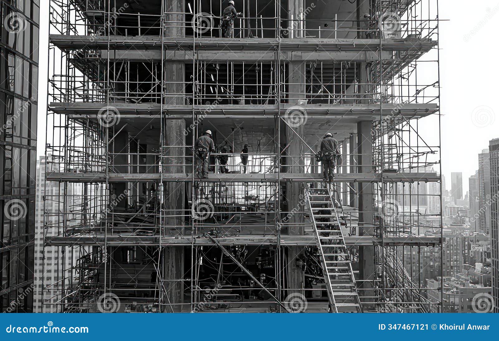 Construction Workers on Scaffolding during Skyscraper Construction ...