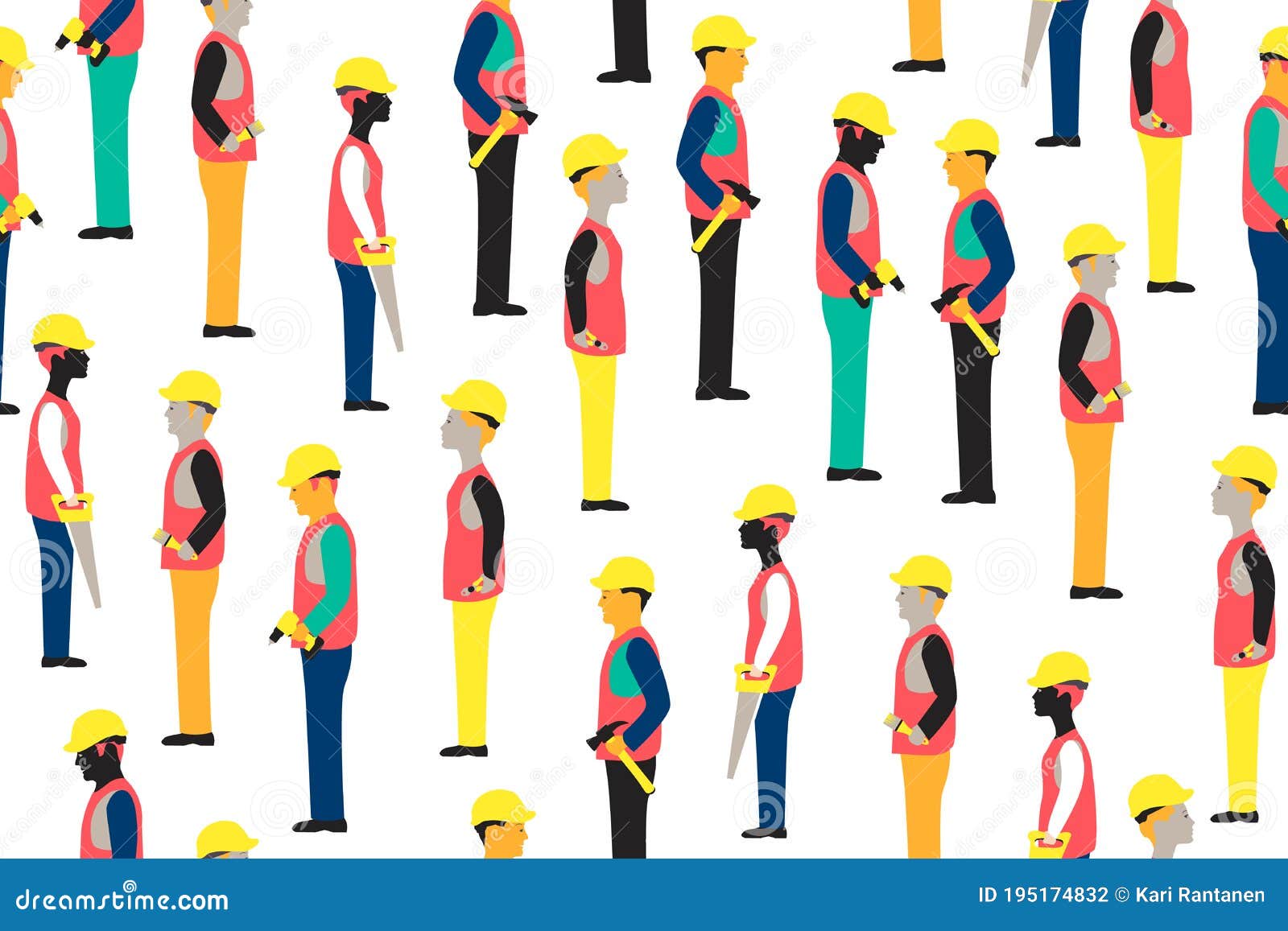 Construction Workers Seamless Pattern Stock Vector - Illustration of ...