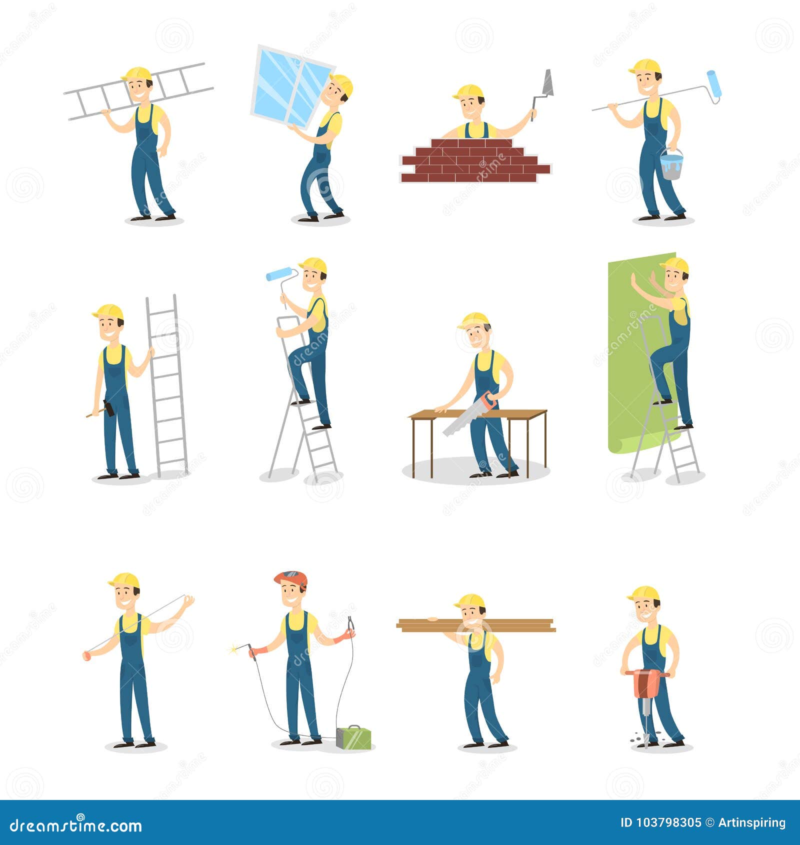 Construction workers set. stock vector. Illustration of collection - 103798305