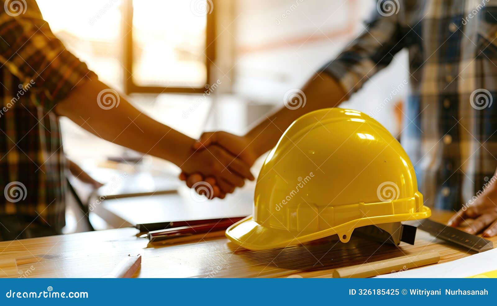 Construction Workers Shaking Hands Stock Illustration - Illustration of ...