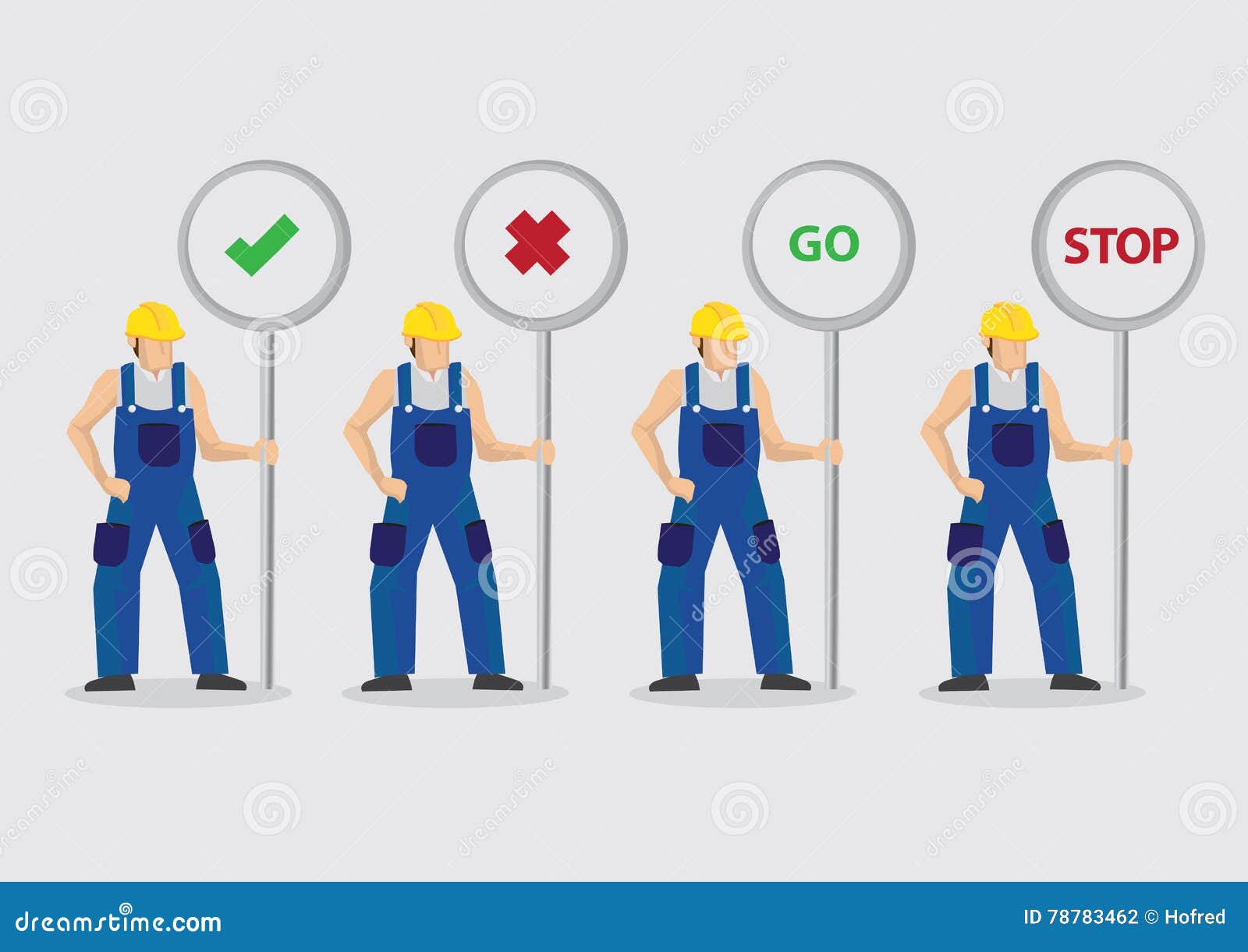 Construction Workers with Sign Posts Vector Illustration Stock Vector ...