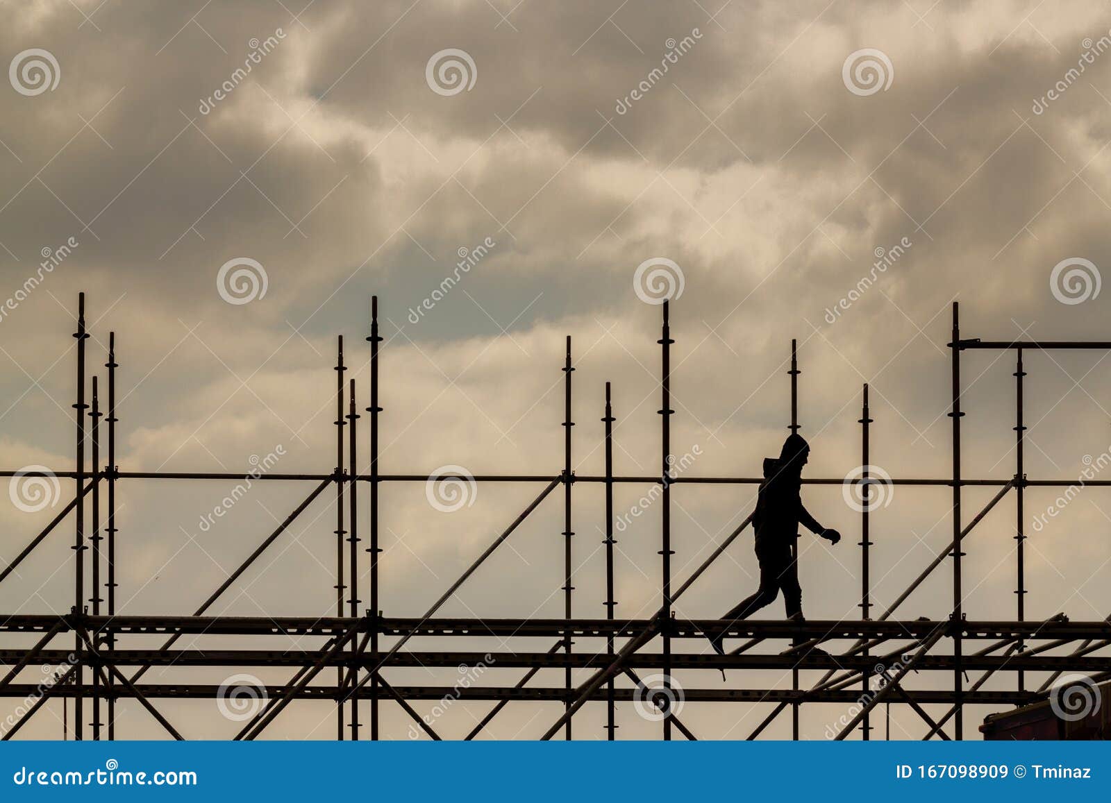 Construction Workers Silhouette Working on Iron Platform Sky Background ...