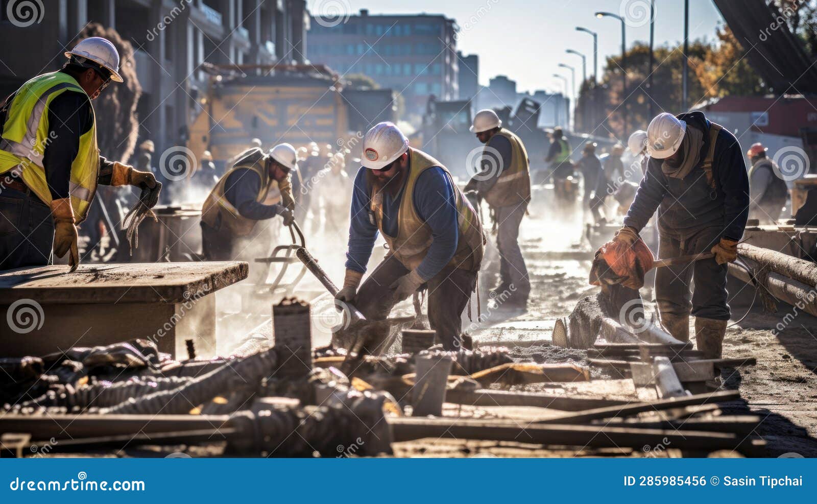 Construction Workers on Site Stock Illustration - Illustration of ...